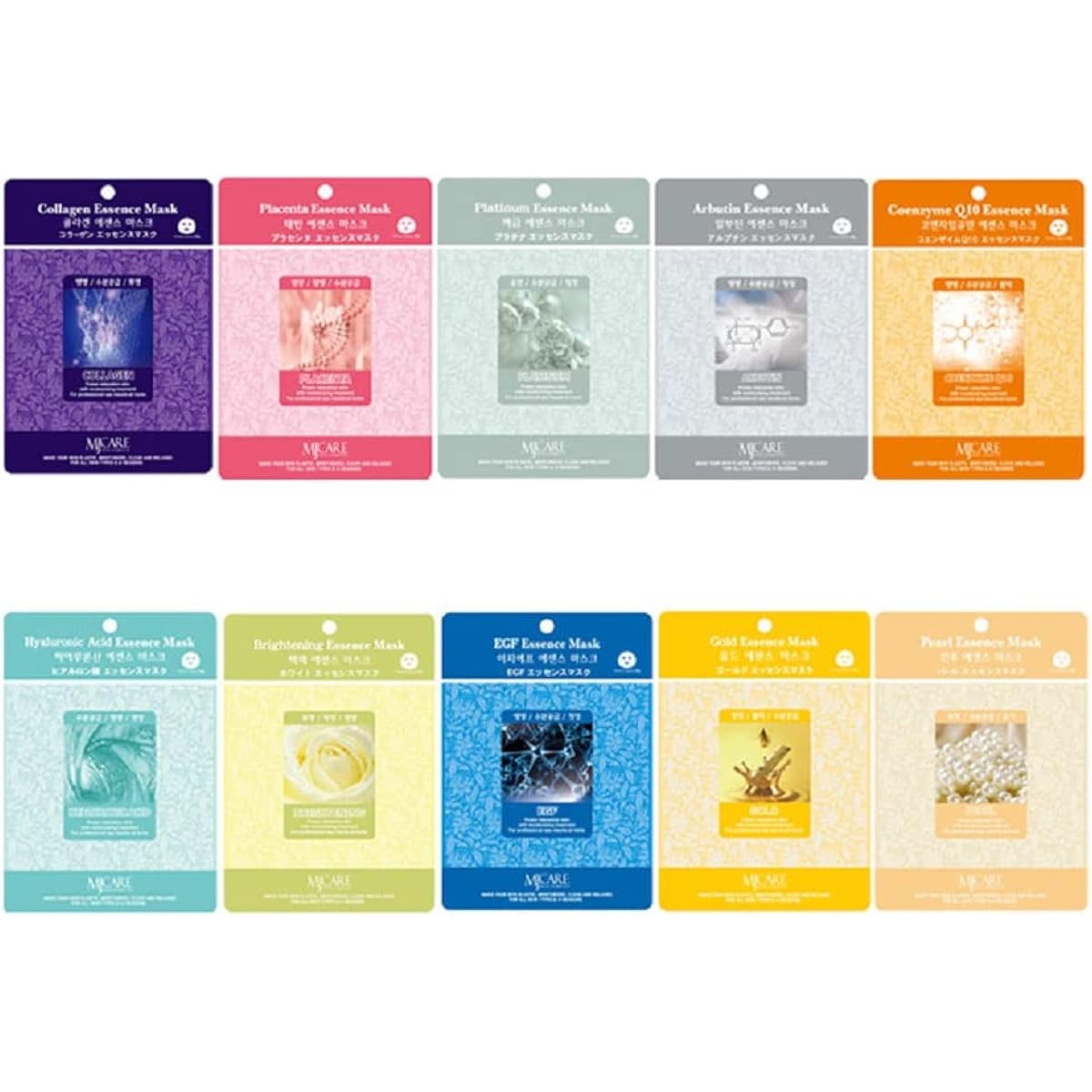 MJCARE High Tech Skin Care Sheet Mask 10 Types 100 Sheets (Collagen, P ...