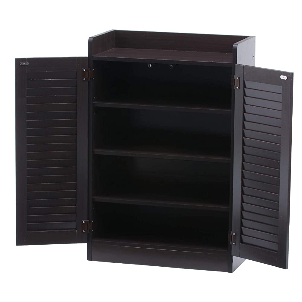 Fuji Trading Shoe Rack Entrance Storage Brown 4 Levels Width 60cm Louv ...